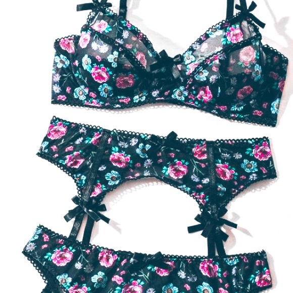 Intimates & Sleepwear | Pink Blue Flower Lingerie Set | Poshmark